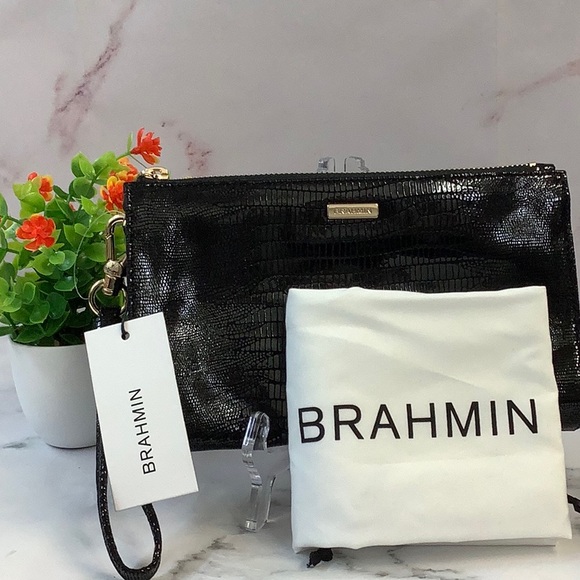Brahmin | Bags | Nwt Brahmin Daisy Leather Clutch Black | Poshmark